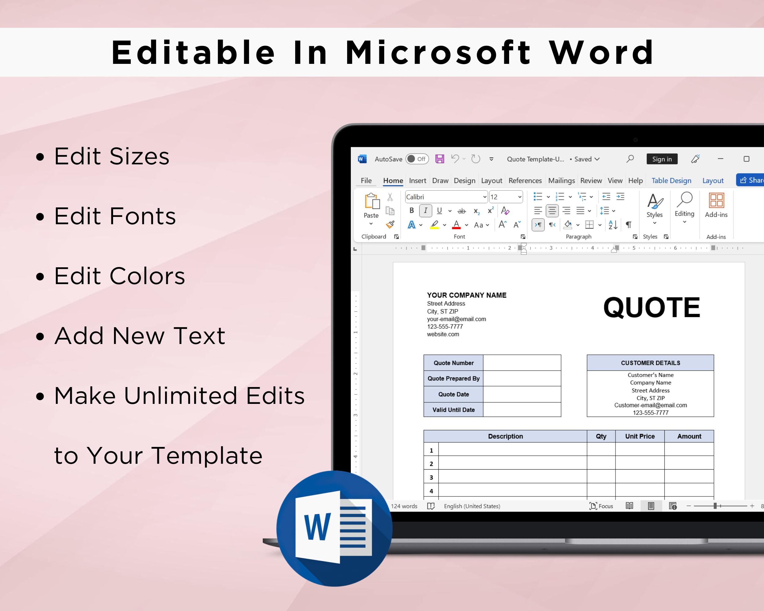 Editable Quote Template. Quote Form. Job Proposal. Job Quote for Small ...