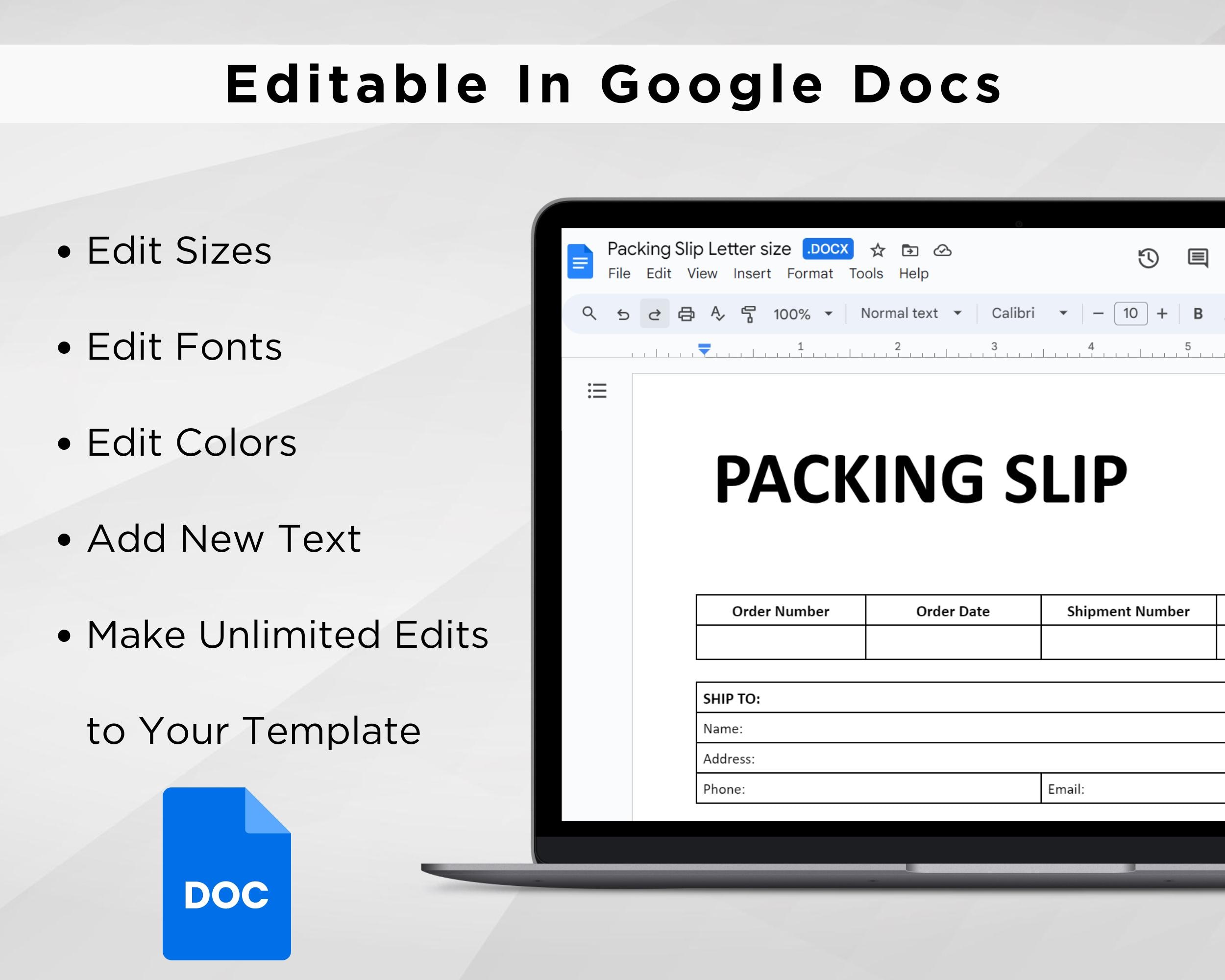 Editable Packing Slip Template. Customer Packing Slip. Printable ...