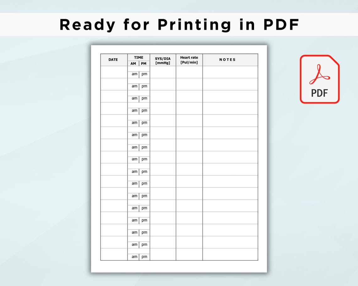 Printable Blood Pressure Log. High Blood Pressure Tracker. Daily BP ...