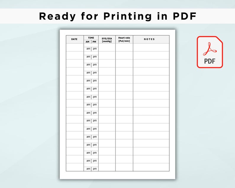 Printable Blood Pressure Log, High Blood Pressure Tracker, BP Tracker ...