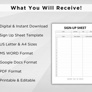 Printable Sign up Sheet. Editable Sign up Template. Event Sign Up. Sign ...
