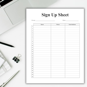 Sign up Sheet Template. Printable Sign up Templates. Event Sign up ...