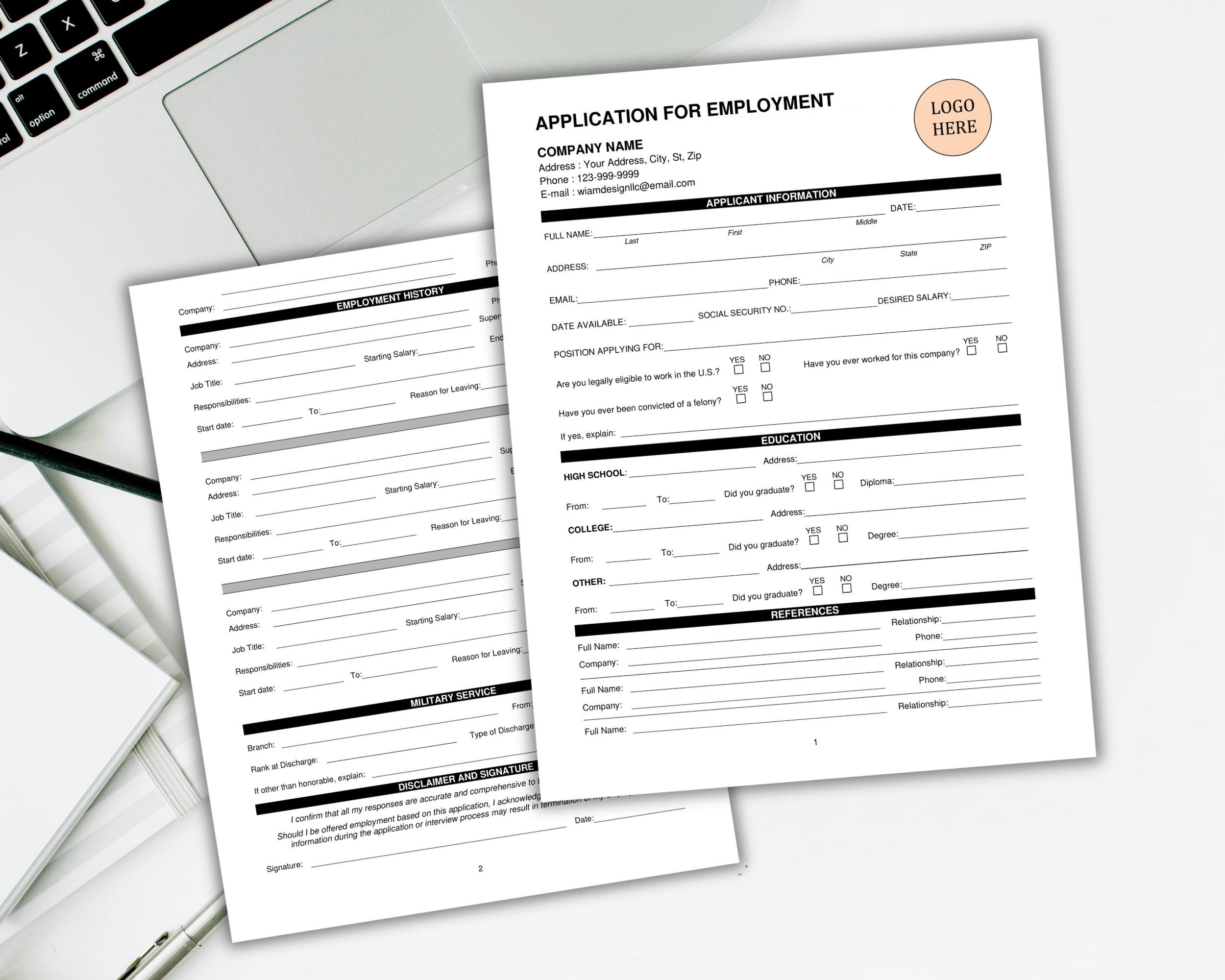 Employment Application Template. Printable HR Template. New Employee ...