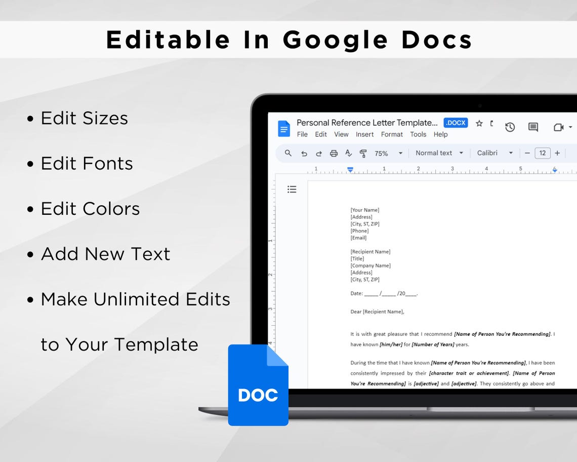 Personal Reference Letter Template. Printable Letter of Recommendation ...