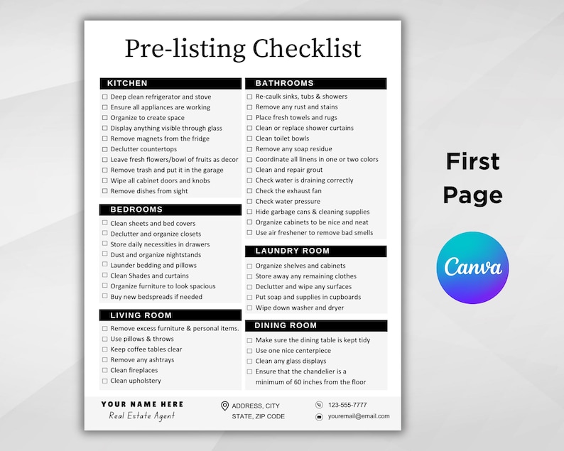 Editable Pre-listing Checklist. Realtor Template. Home Seller Checklist. Real Estate Prelisting ...