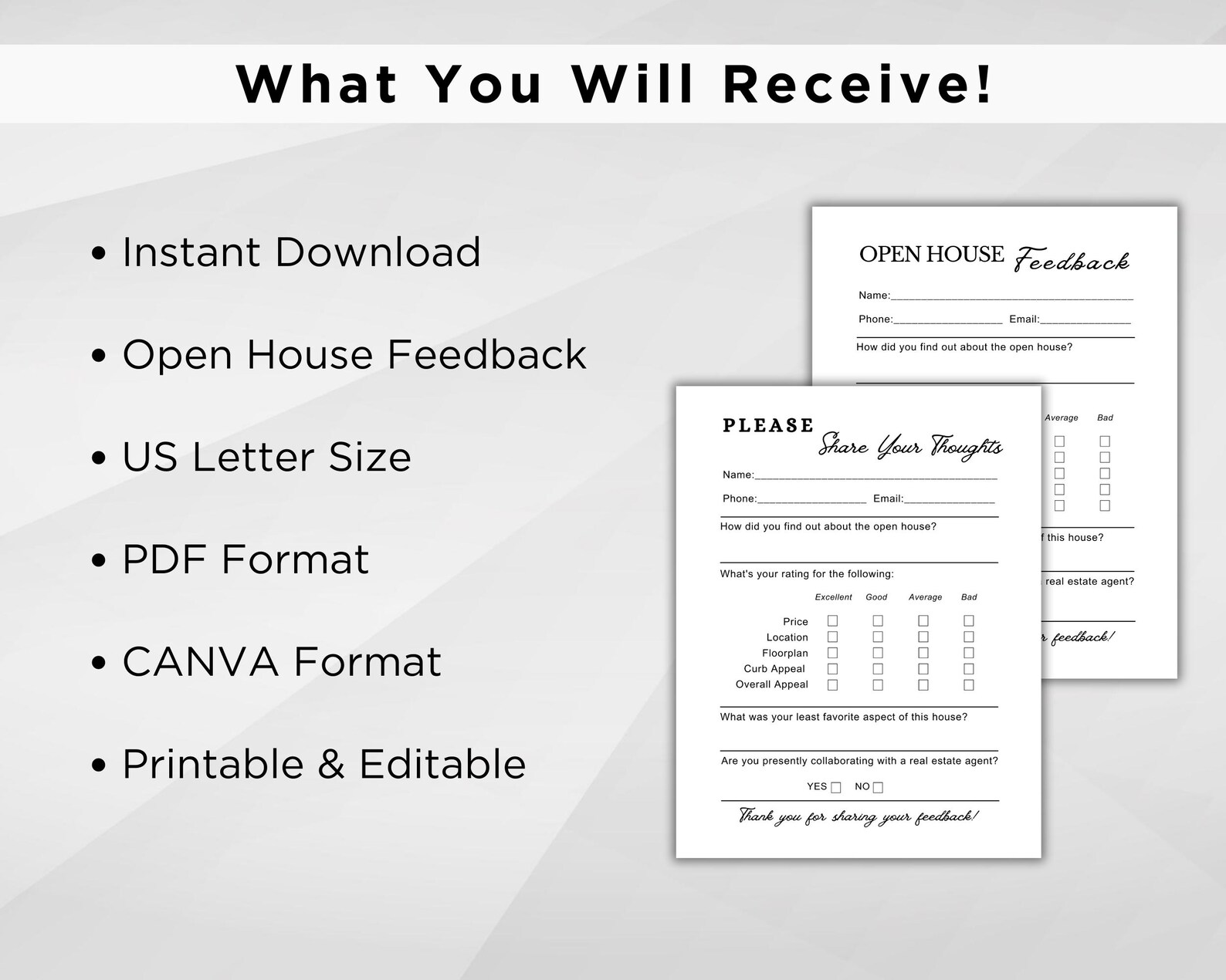 Open House Feedback Form. Printable Real Estate Open House ...