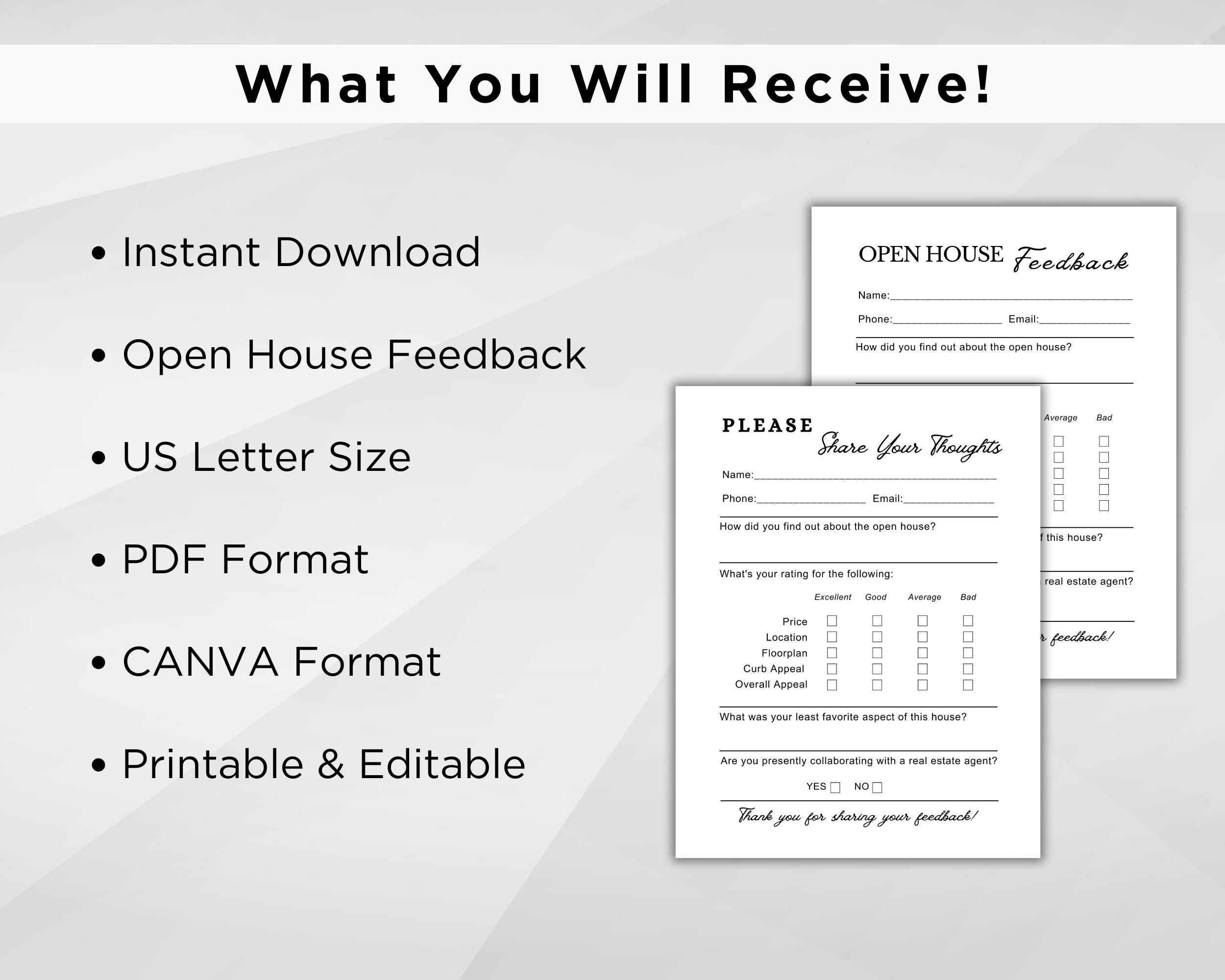 Open House Feedback Form. Printable Real Estate Open House ...
