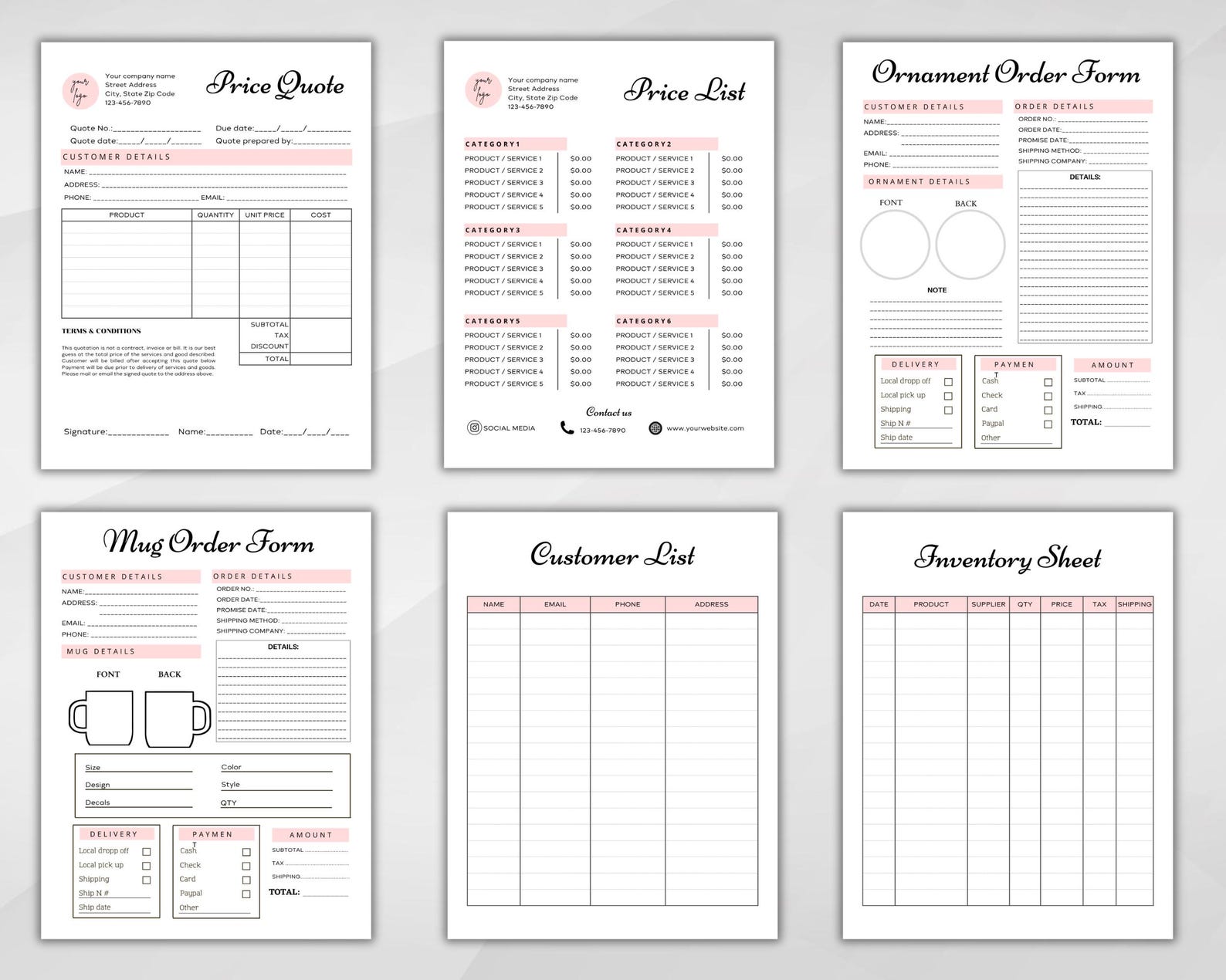 Small Business Forms Bundle. Forms for Crafters. Printable Invoice ...