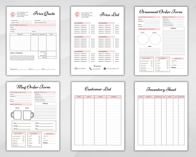 Small Business Forms Bundle. Forms for Crafters. Printable Invoice Tumbler T-shirt Price Quote ...