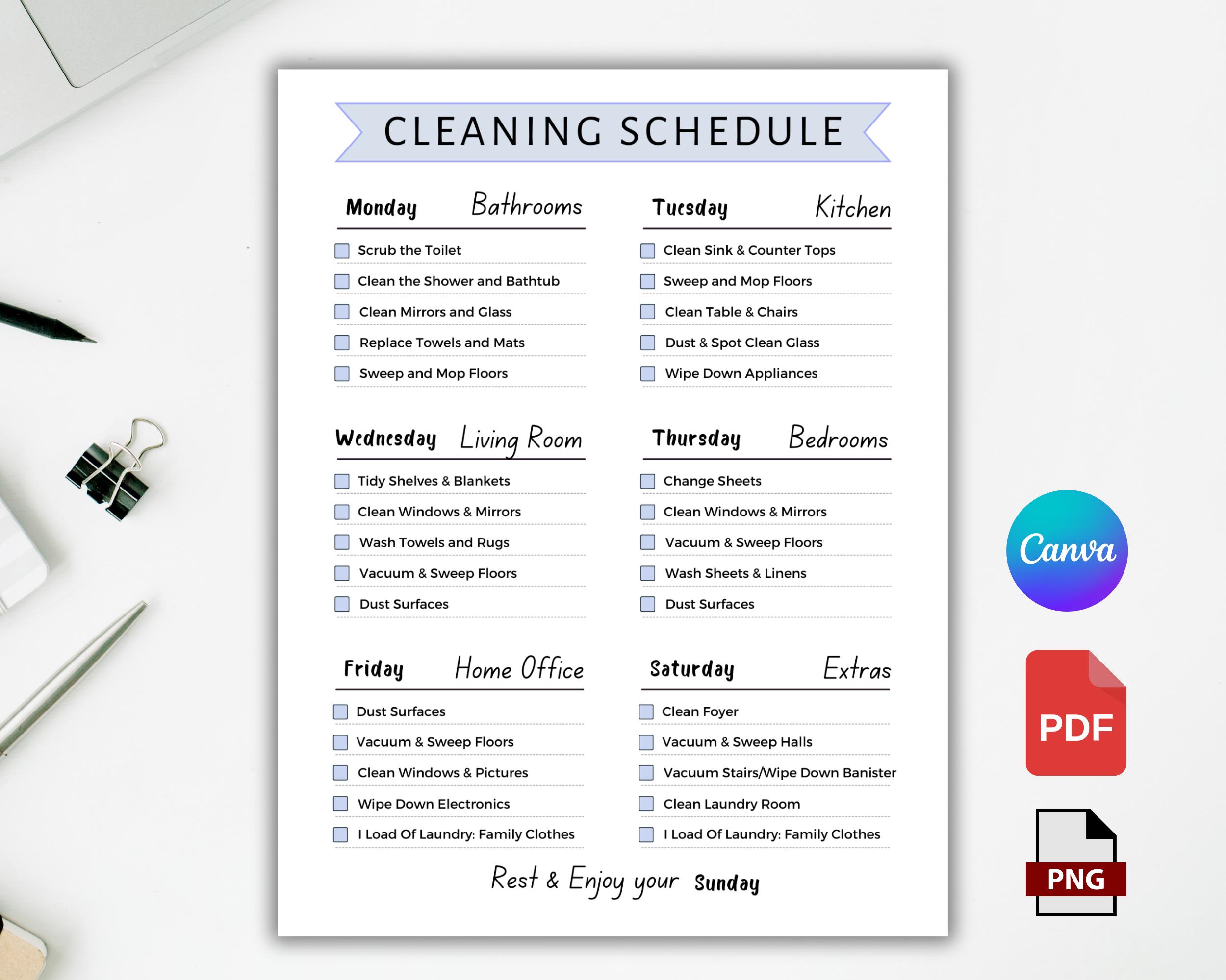 EDITABLE Cleaning Checklist. Printable Weekly Cleaning Schedule. ADHD ...