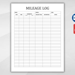 Mileage Tracker. Printable Mileage Log. Work Trip Miles Tracker ...