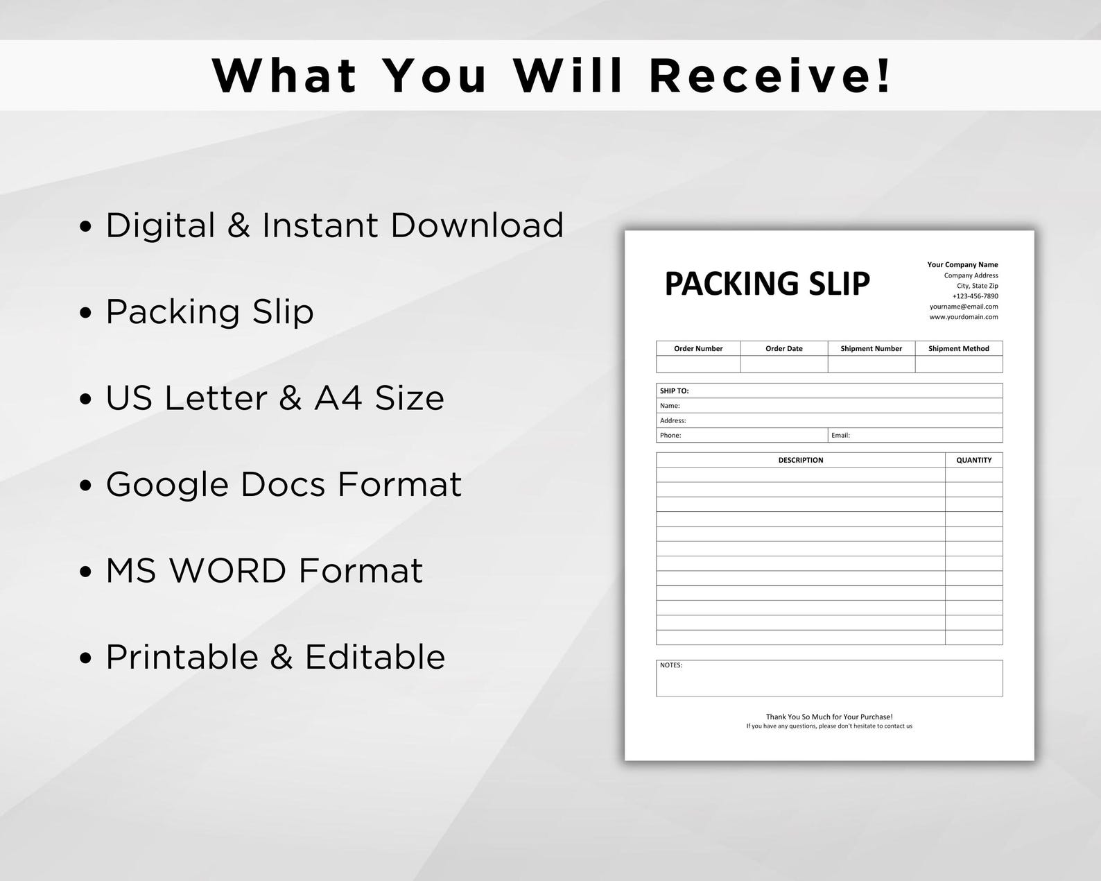 Editable Packing Slip Template. Customer Packing Slip. Printable ...