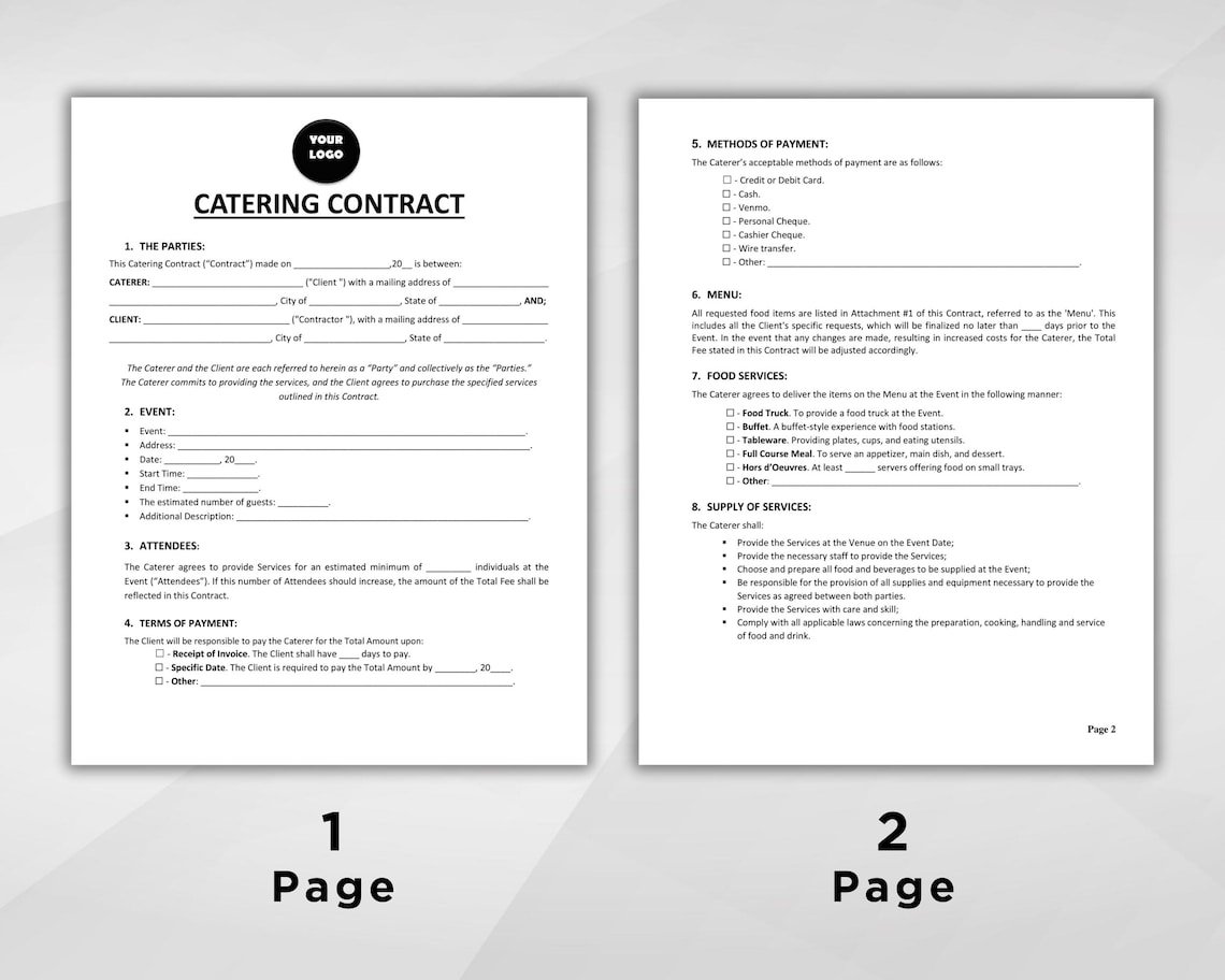 Catering Contract Template. Catering Service Contract. Editable ...