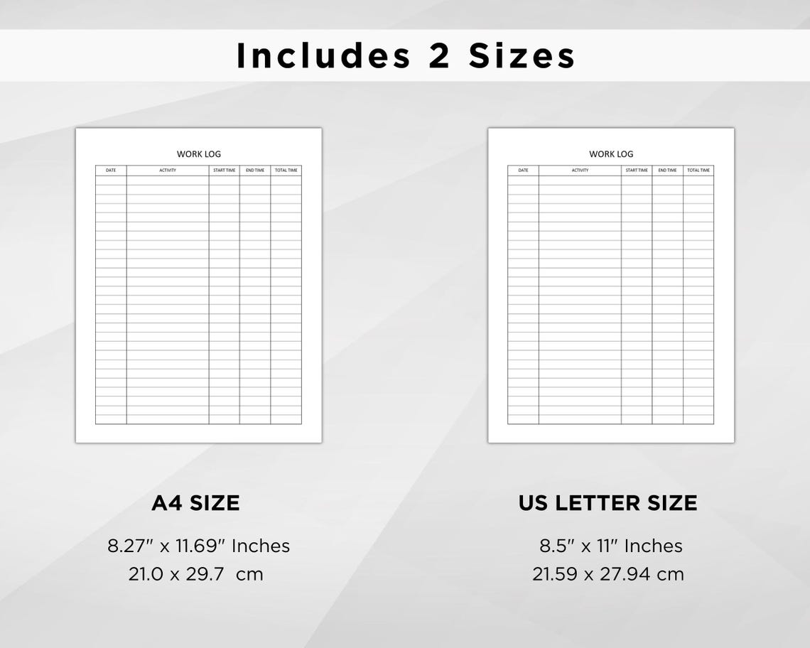 Work Log Printable. Time Sheet Log. Time Tracker. Working Hours Log ...