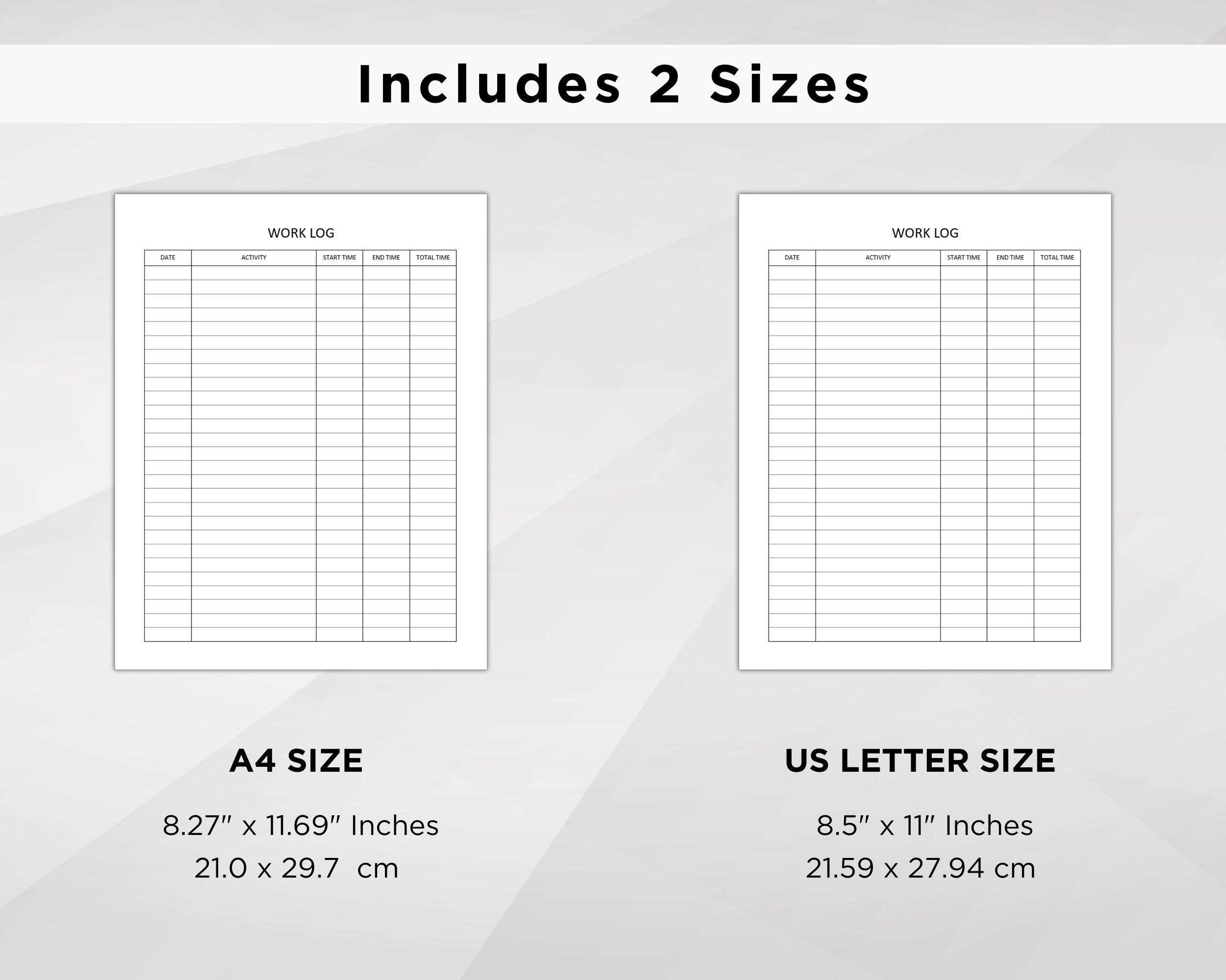 Work Log Printable. Time Sheet Log. Time Tracker. Working Hours Log ...