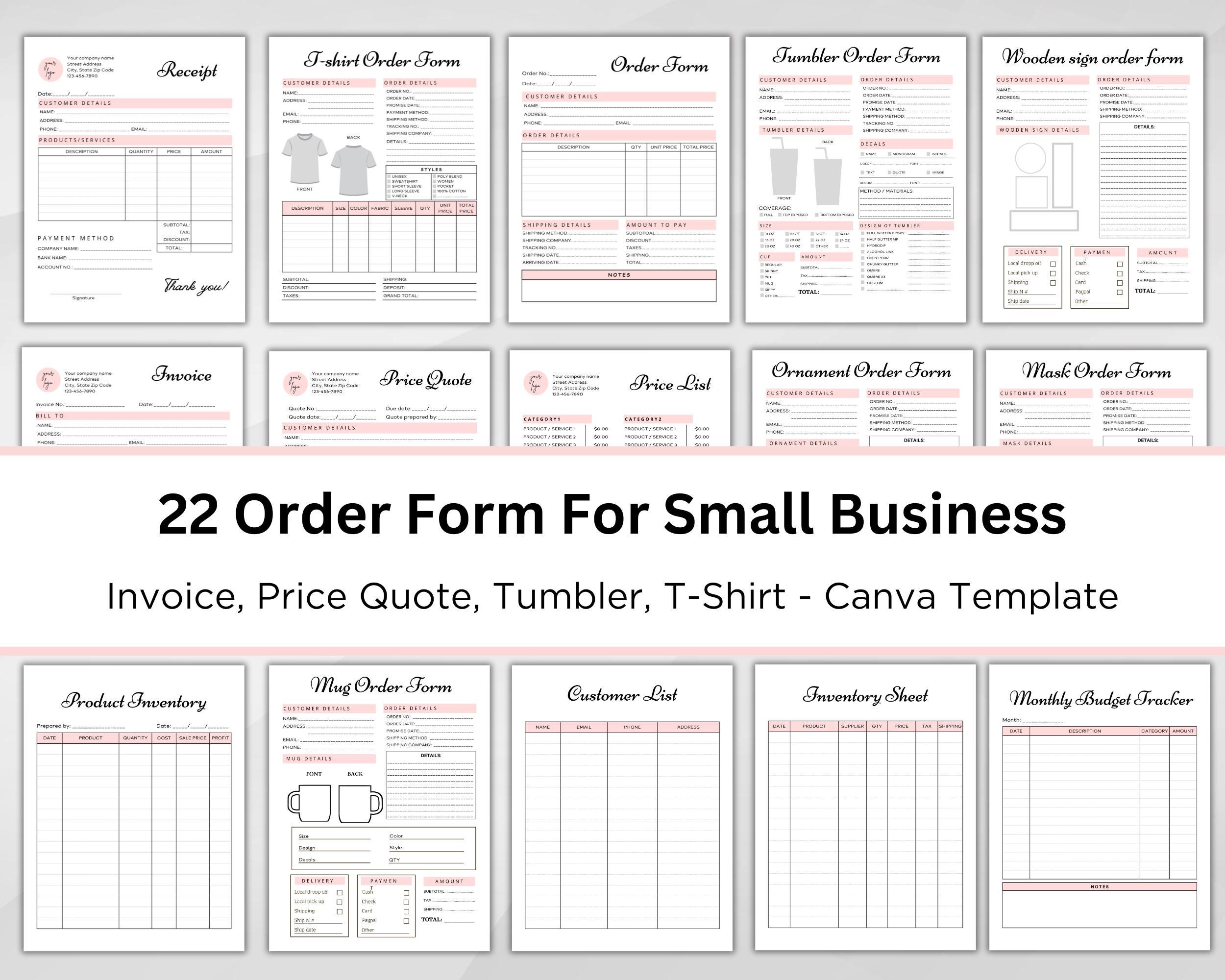 Small Business Forms Bundle. Forms for Crafters. Printable Invoice ...