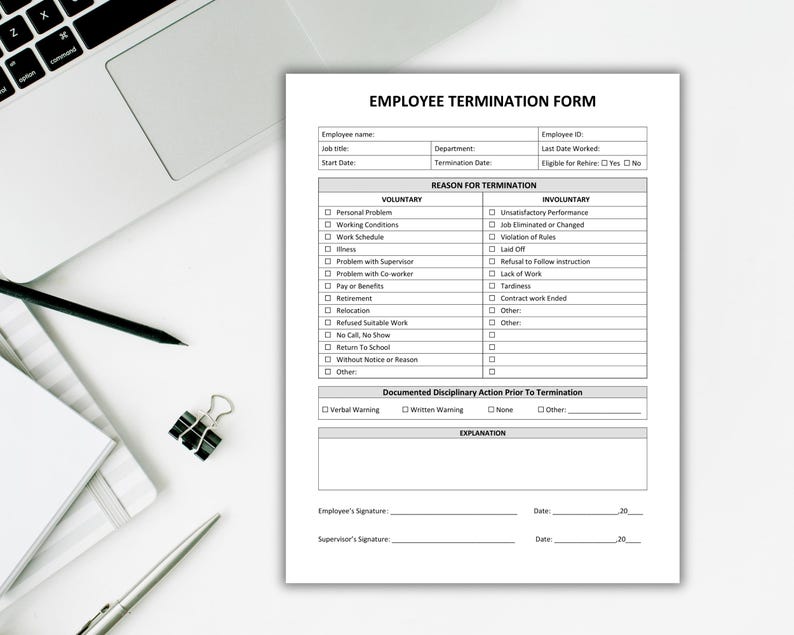 Employee Termination Form Editable | Printable HR Template | Printable ...