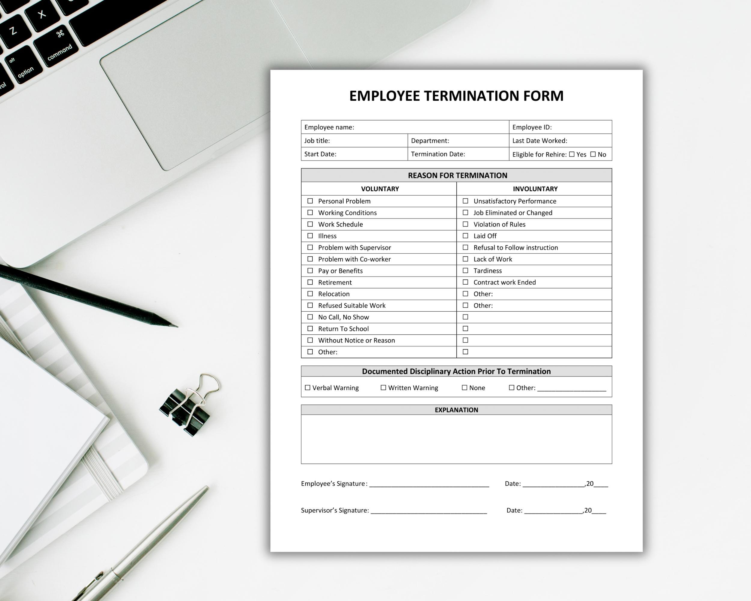 Employee Termination Form Editable | Printable HR Template | Printable ...