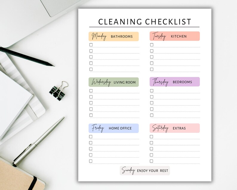 EDITABLE Cleaning Checklist. Weekly Cleaning Schedule. ADHD Cleaning ...