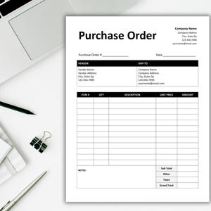 Editable Purchase Order Template. Printable Purchase Order Form. Order ...