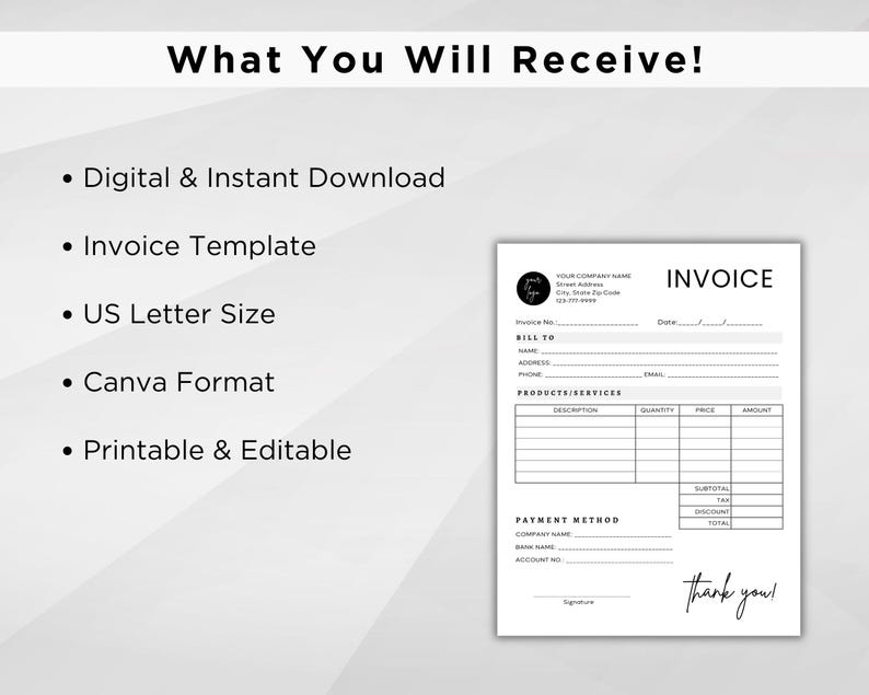 Invoice Template. Editable Services Invoice Small Business. Client ...