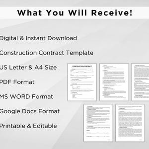 Construction Contract Form. Editable Construction Agreement Template ...