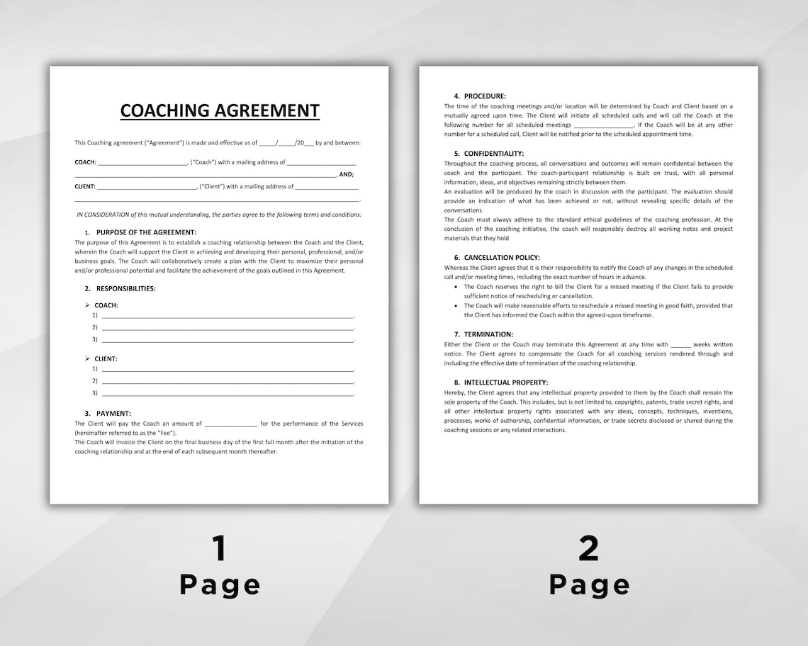 Coaching Agreement Templates. Printable Coaching Contract. Coaching ...