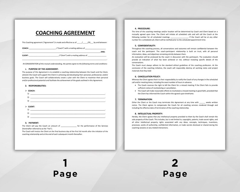 Coaching Agreement Templates. Printable Coaching Contract. Coaching ...
