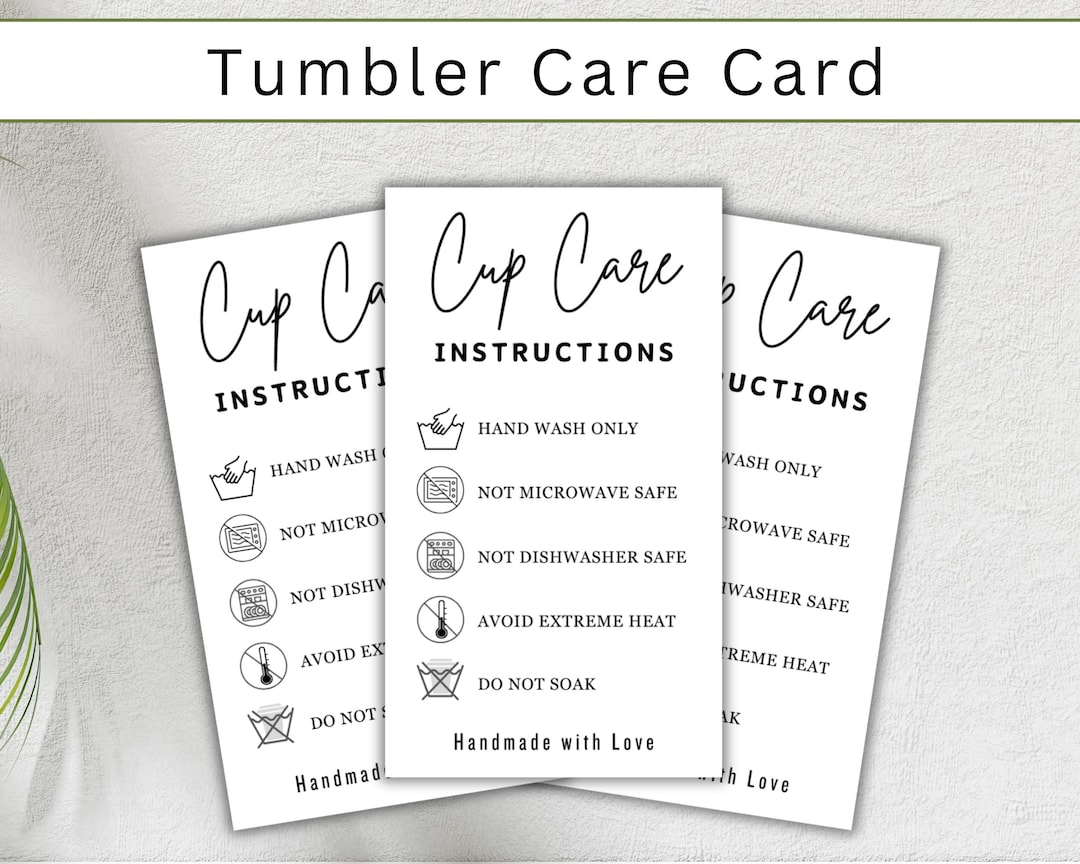Printable Tumbler Cup Care Instructions Card. Tumbler Care Card ...