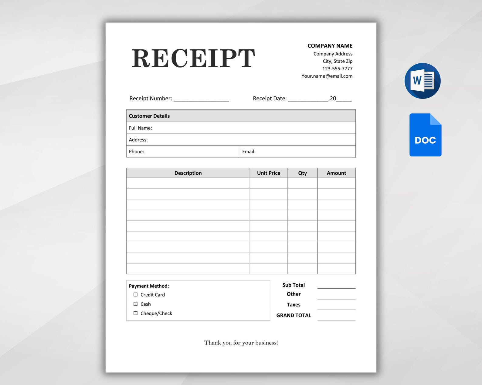 Receipt Template. Small Business Digital Receipt. Receipt Form ...
