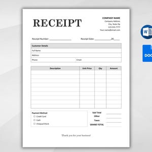 Receipt Template. Small Business Digital Receipt. Receipt Form ...