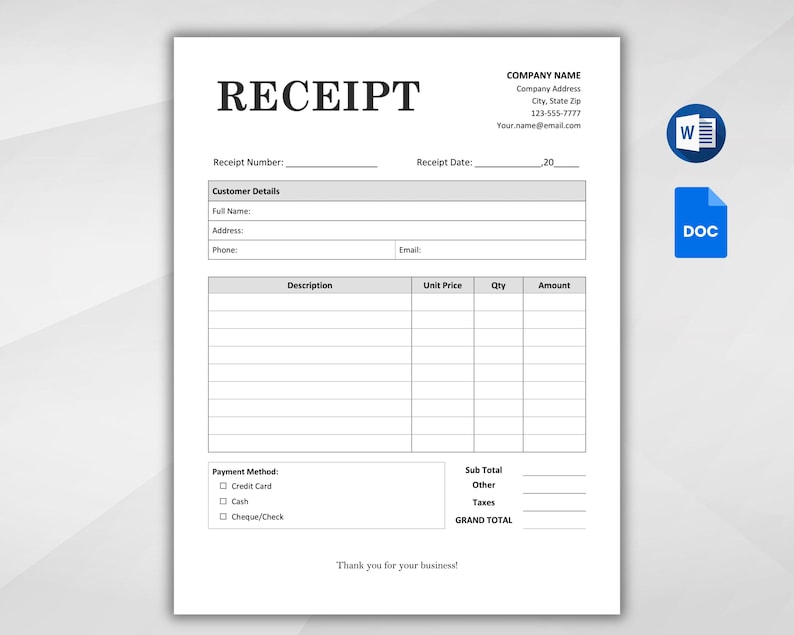 Receipt Template. Small Business Digital Receipt. Receipt Form ...