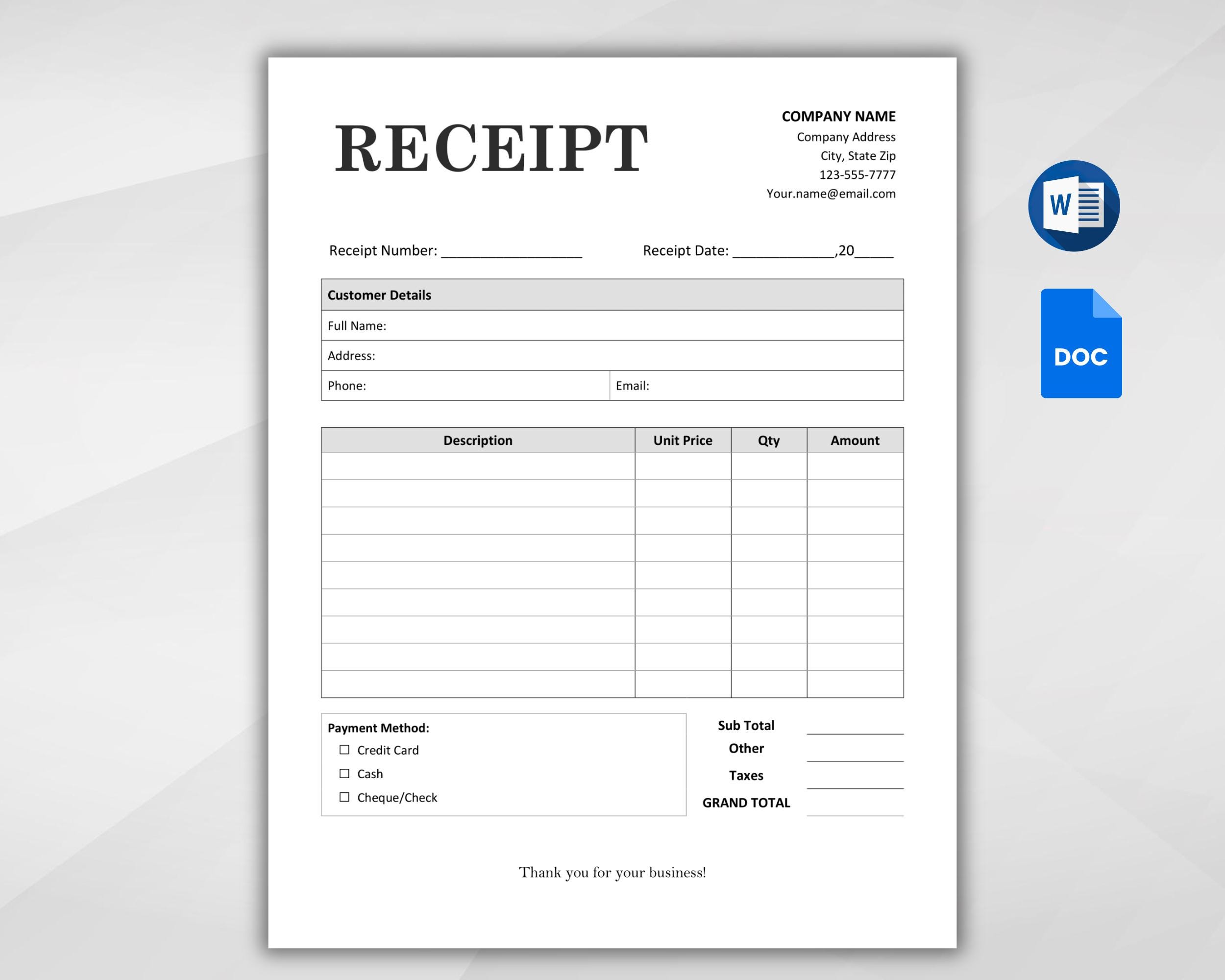 Receipt Template. Small Business Digital Receipt. Receipt Form ...