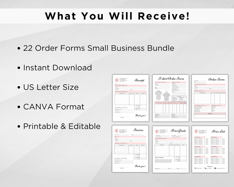 Small Business Forms Bundle. Forms for Crafters. Printable Invoice ...
