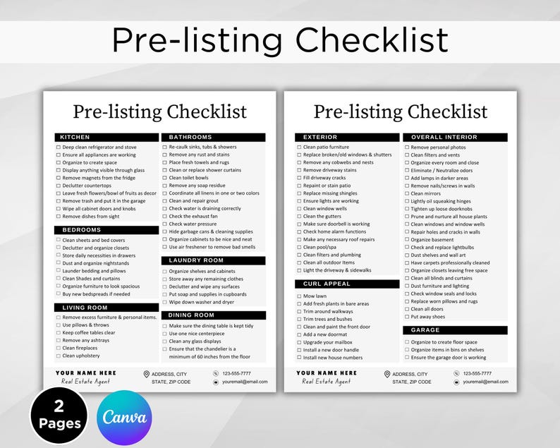 Editable Pre-listing Checklist. Realtor Template. Home Seller Checklist ...