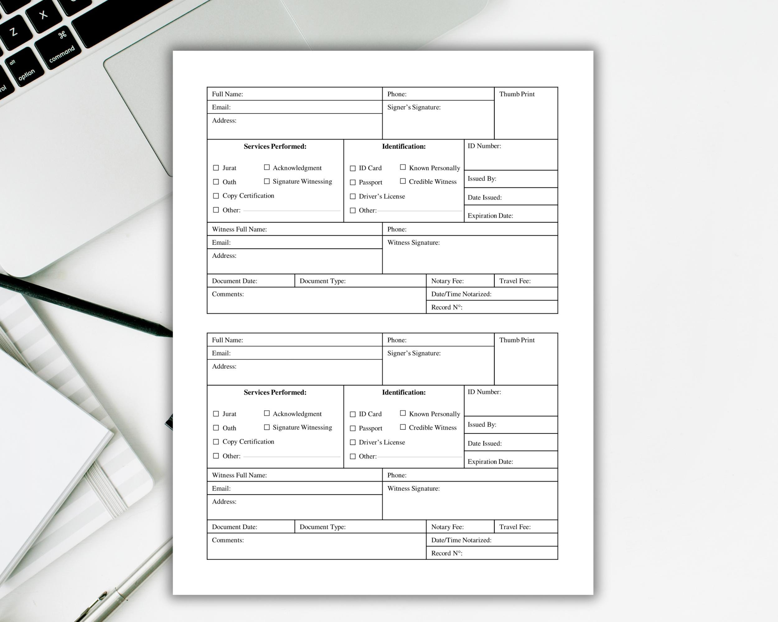 Printable Notary Journal. Notary Log. Notary Public Record Book. Notary ...