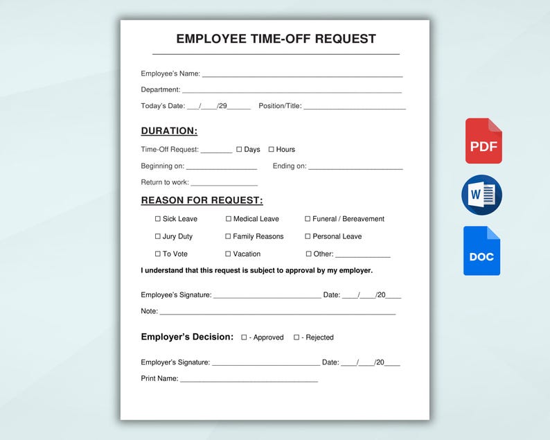 Editable Employee Time-off Request Template. Printable Vacation Request ...