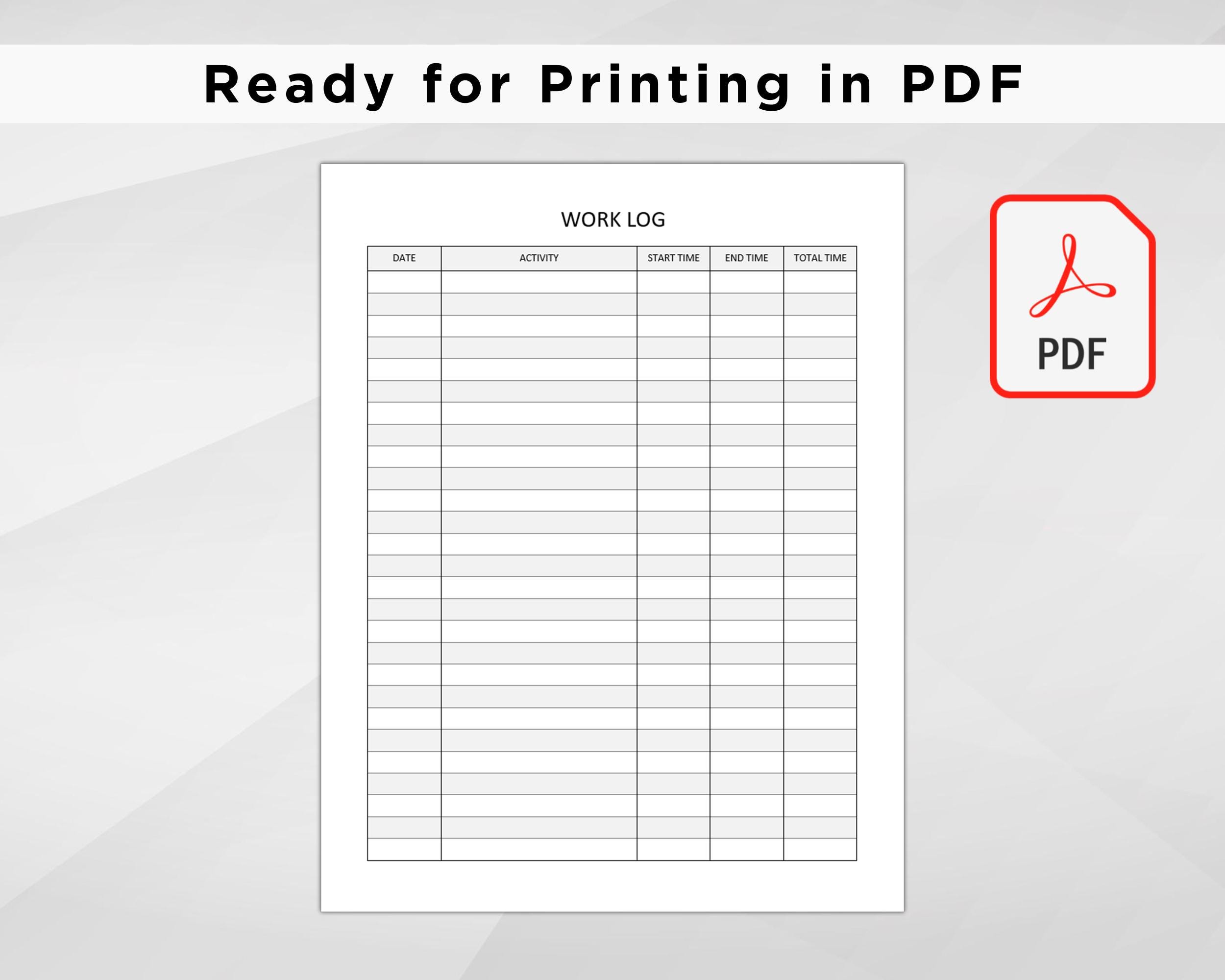 Work Log Printable. Time Sheet Log. Time Tracker. Working Hours Log ...