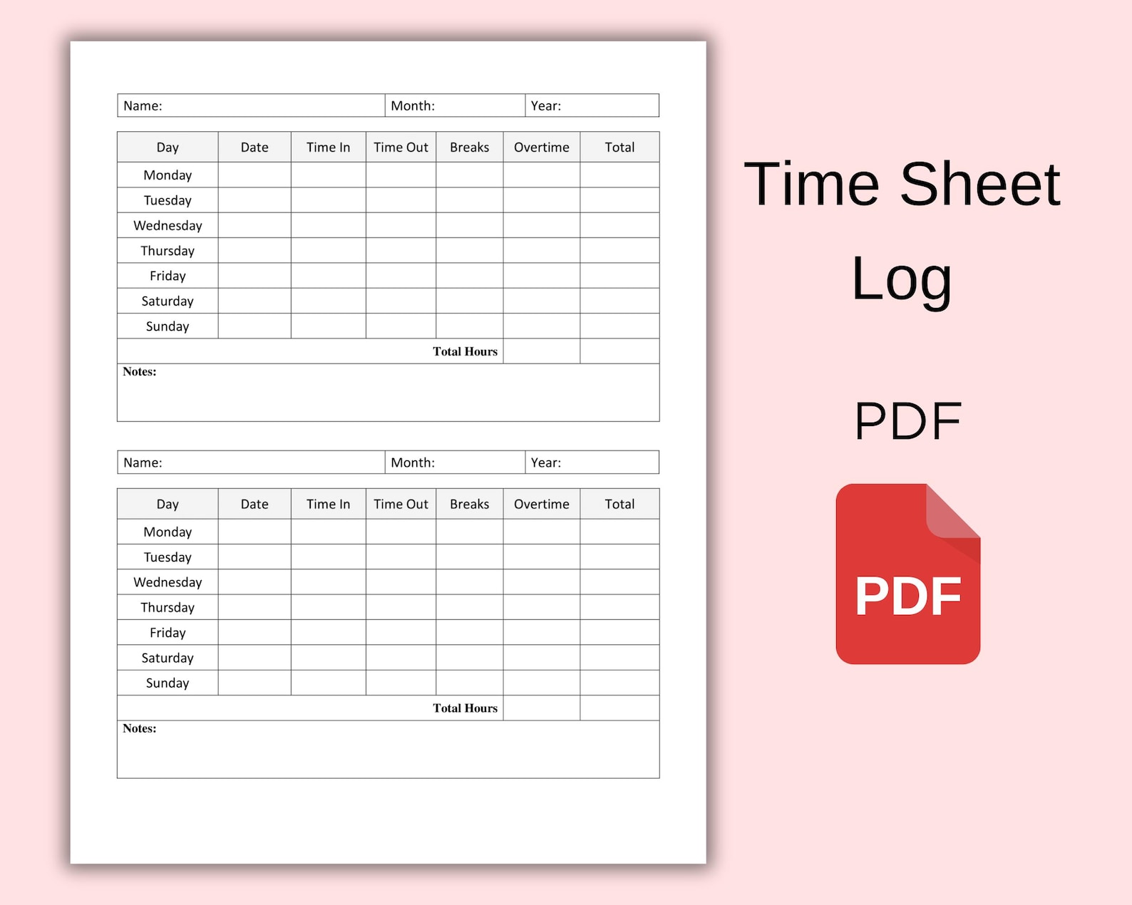 Printable Weekly Time Sheet Log. Time Keeping Log. Timesheet Log. Time ...