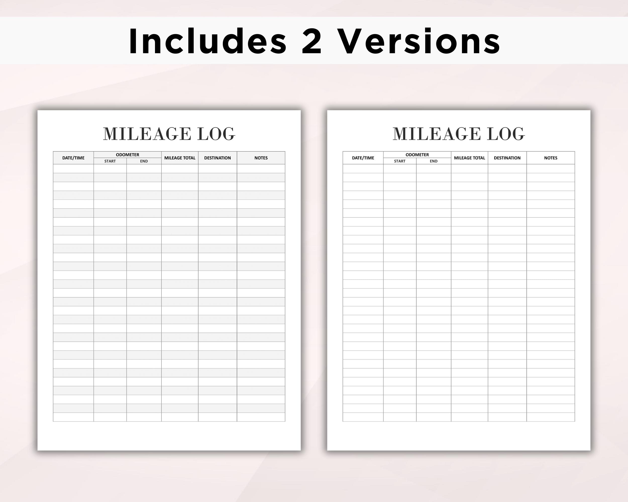 Editable Mileage Log. Printable Business Mileage Tracker. Miles Log ...