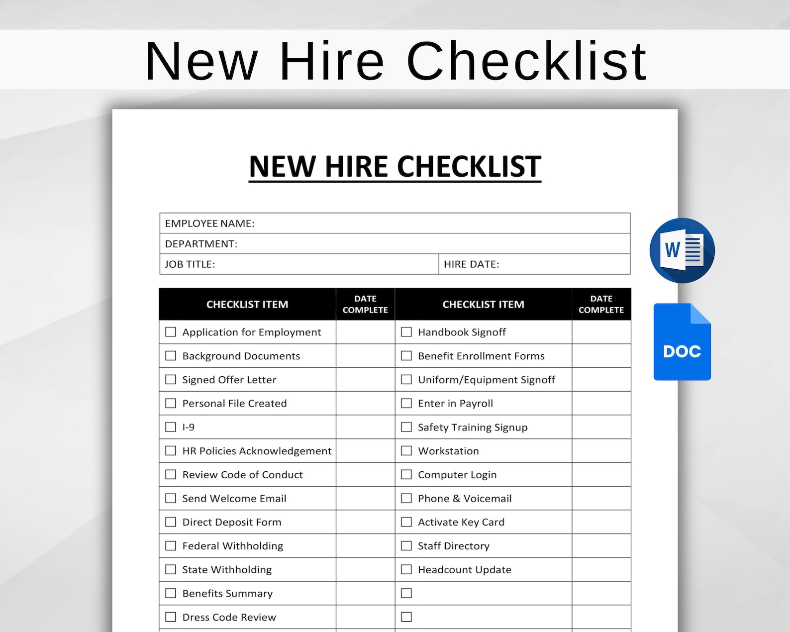 Editable New Hire Checklist Template. New Employee Checklist Small ...