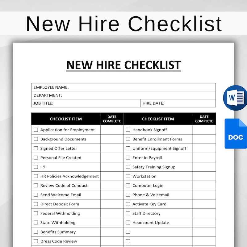 New Hire Checklist Template - Etsy