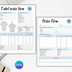 Small Business Bundle. Printable Forms for Crafters. T-shirt Order Form ...