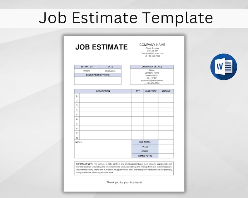 Editable Invoice Template. Job Estimate Template. Quote Template ...