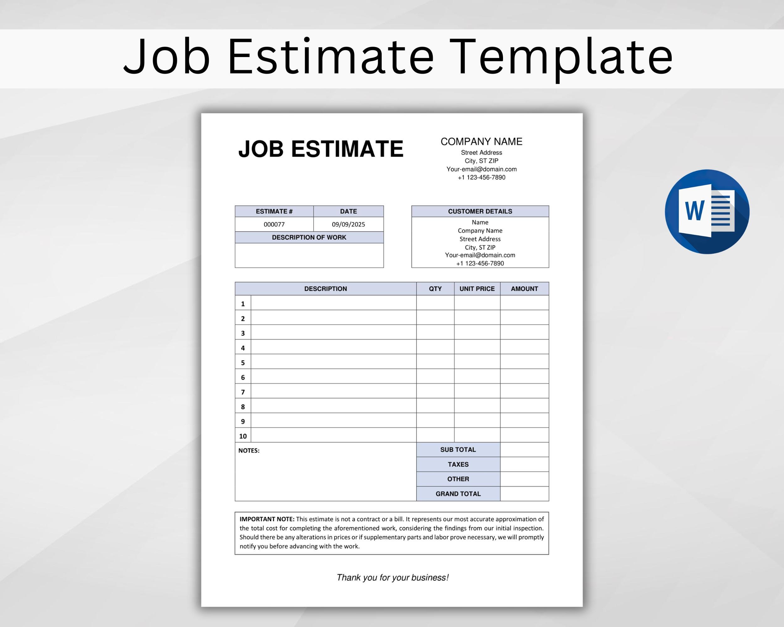Editable Invoice Template. Job Estimate Template. Quote Template ...
