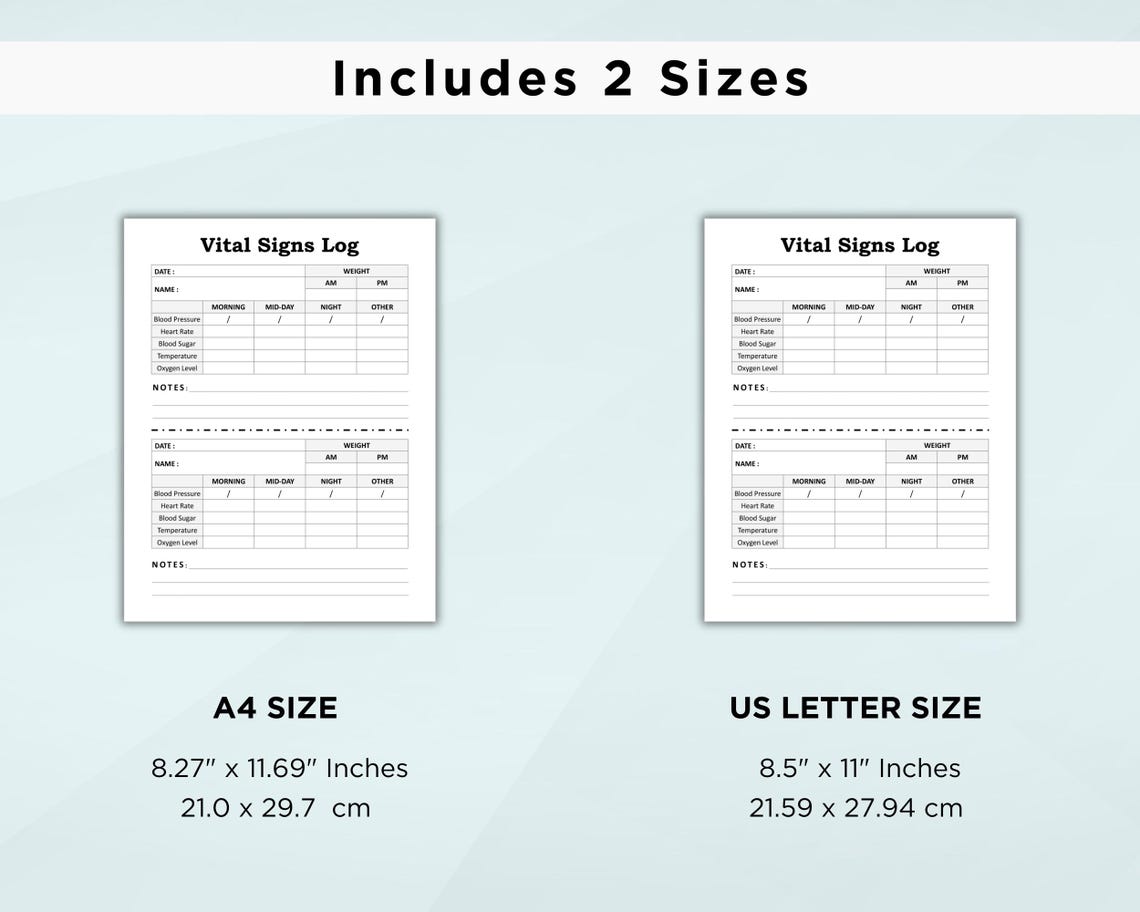 Vital Signs Log. Daily Vital Signs Tracker for Nurse. Vital Sign Sheet ...
