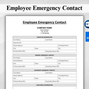 Employee Emergency Contact Form Editable. Employee Emergency Contact ...