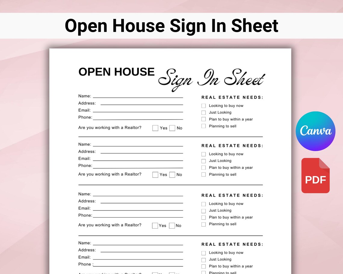 Open House Sign-in Sheets. Editable Real Estate Agent Marketing ...