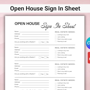 Editable Open House Sign in Sheet Printable PDF, Real Estate Guest ...