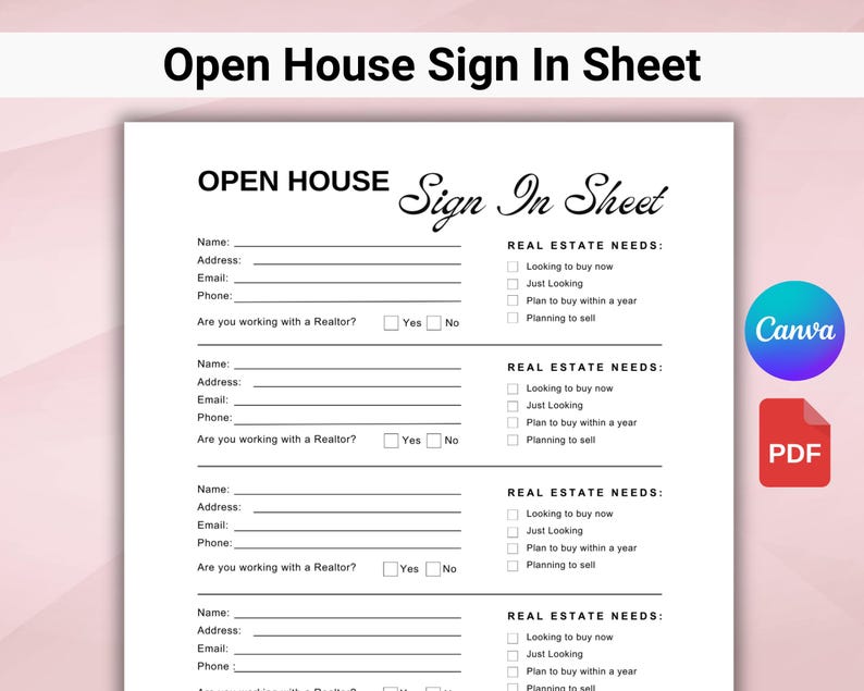 Open House Sign-in Sheets. Editable Real Estate Agent Marketing ...